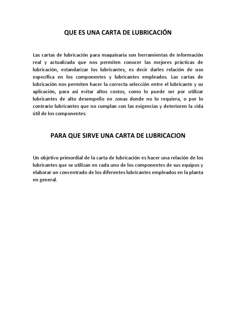 Carta de Lubricacion | PDF | Lubricante | Ingeniería mecánica