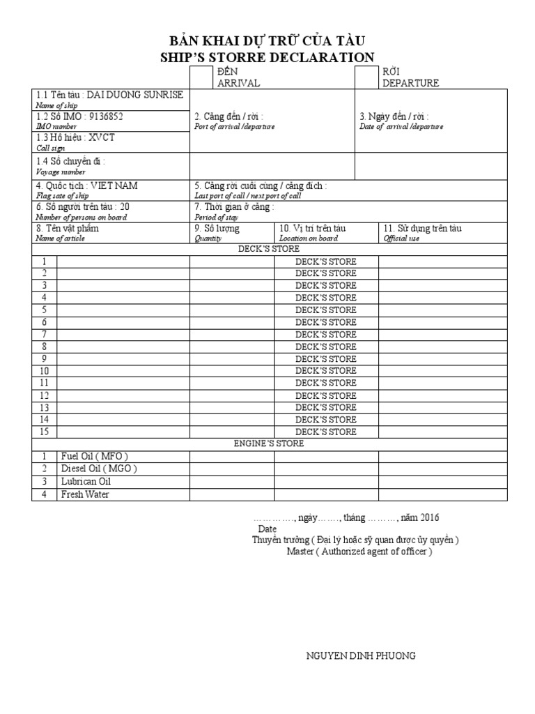 Ship's Stores Declaration | PDF