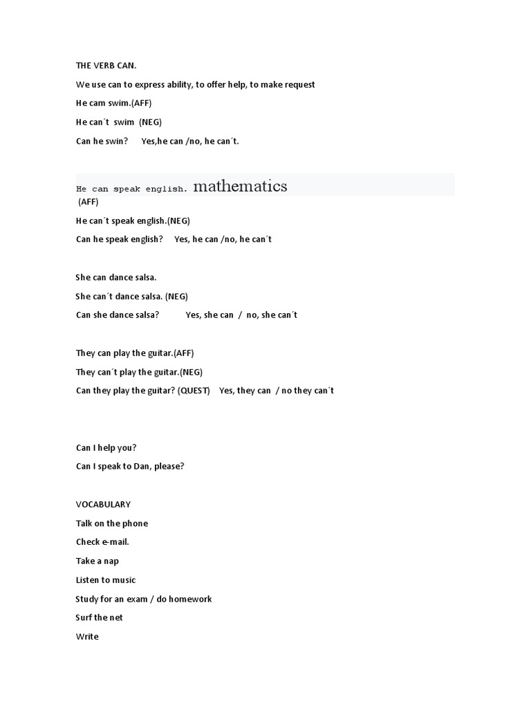 THE VERB CAN 3 Ciclo | PDF