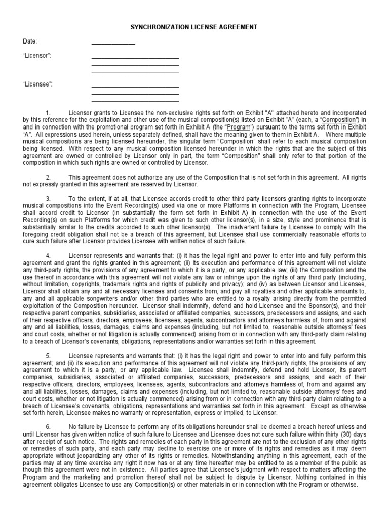 Synchronization License Agreement | PDF | Breach Of Contract | Indemnity