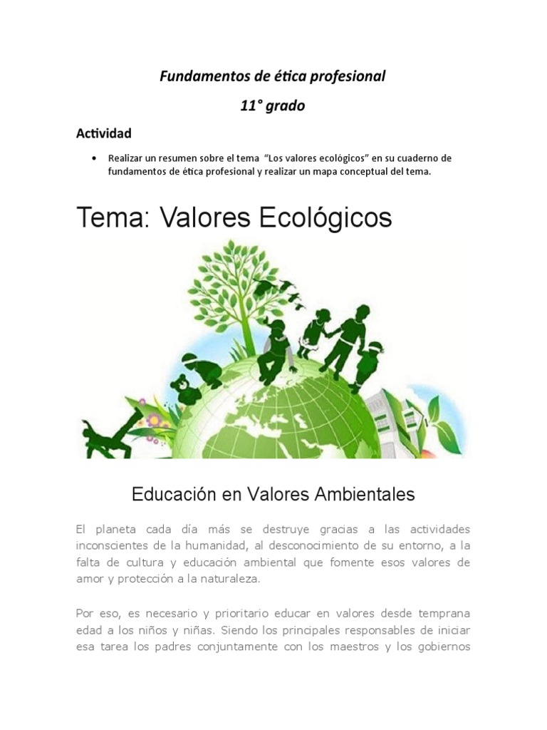 Valores Ecologicos 11 Grado | PDF | Naturaleza | Comportamiento