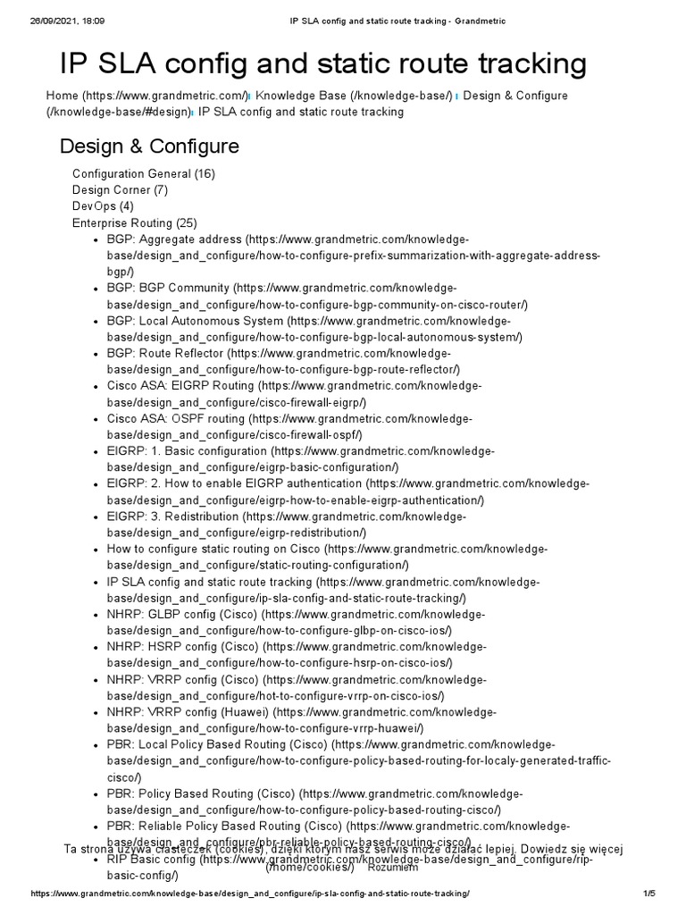 IP SLA Config and Static Route Tracking - Grandmetric | PDF | Routing | Internet Protocols