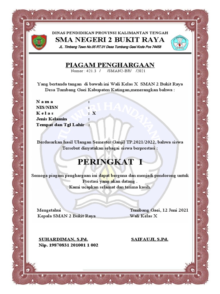 Piagam Siswa Berprestasi Fix 21 | PDF