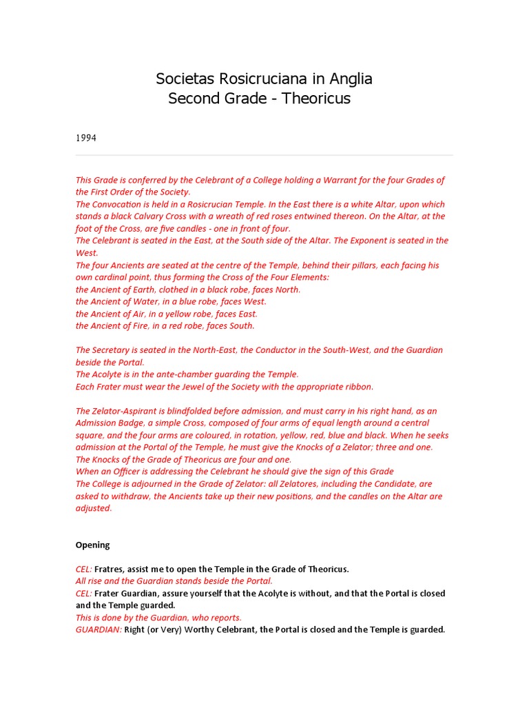 Societas Rosicruciana in Anglia Second Grade - Theoricus: Opening | PDF ...