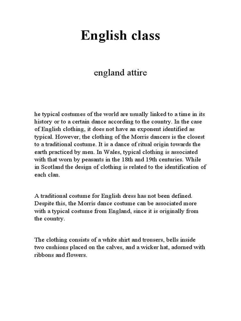 English Class: England Attire | PDF | Clothing | Dress