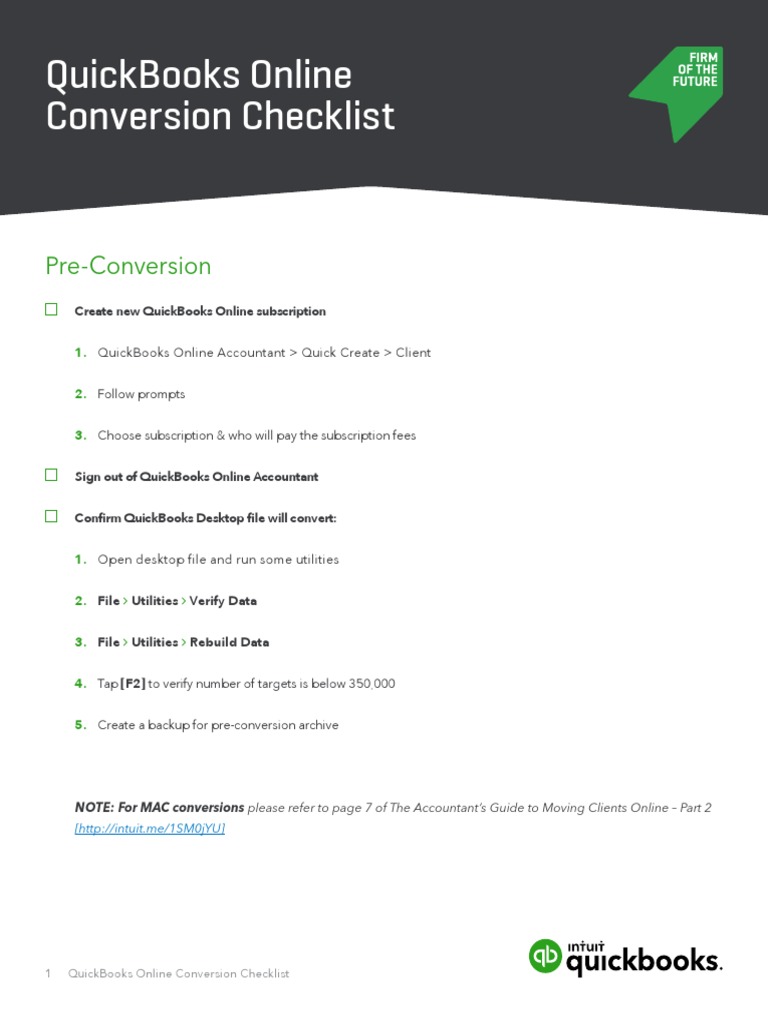 Quickbooks Online Conversion Checklist | PDF | Quick Books | Payroll