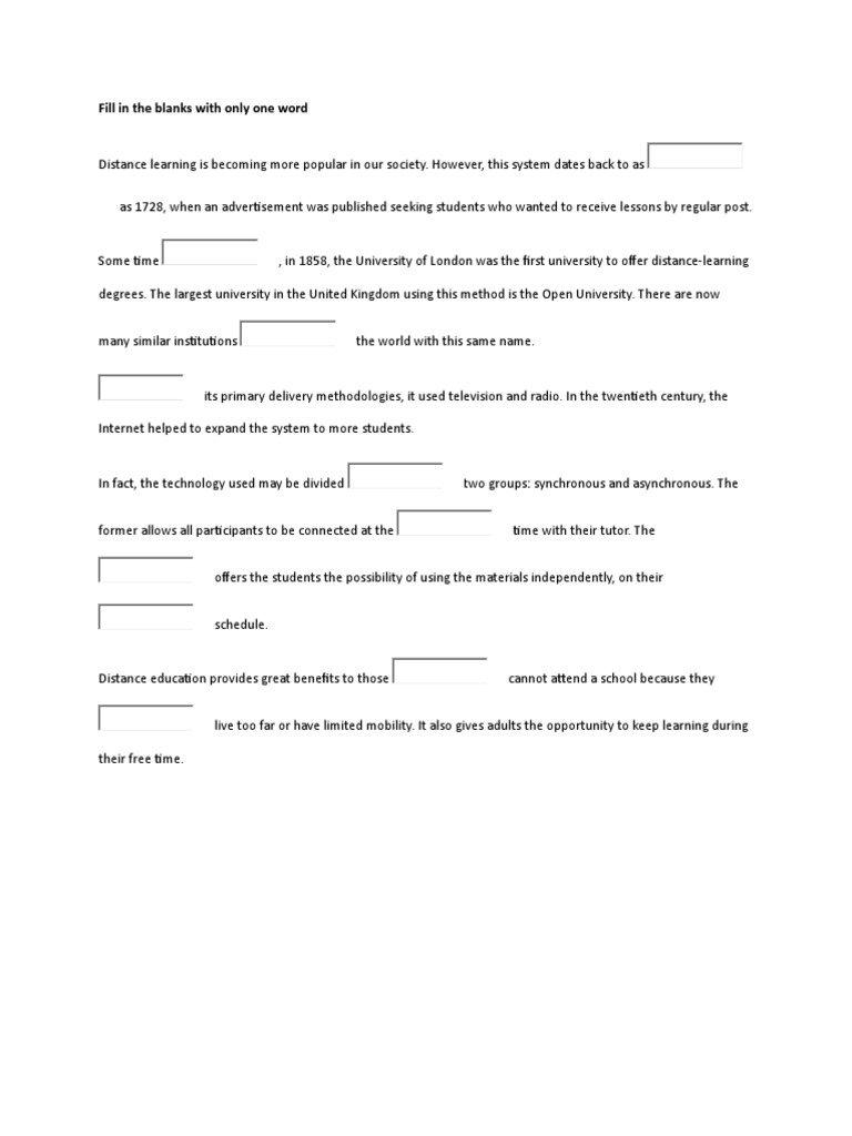 Fill in The Blanks With Only One Word | PDF