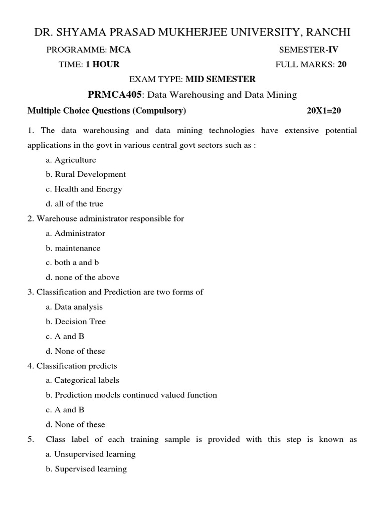 Data Mining MCQ | PDF | Cluster Analysis | Data Mining