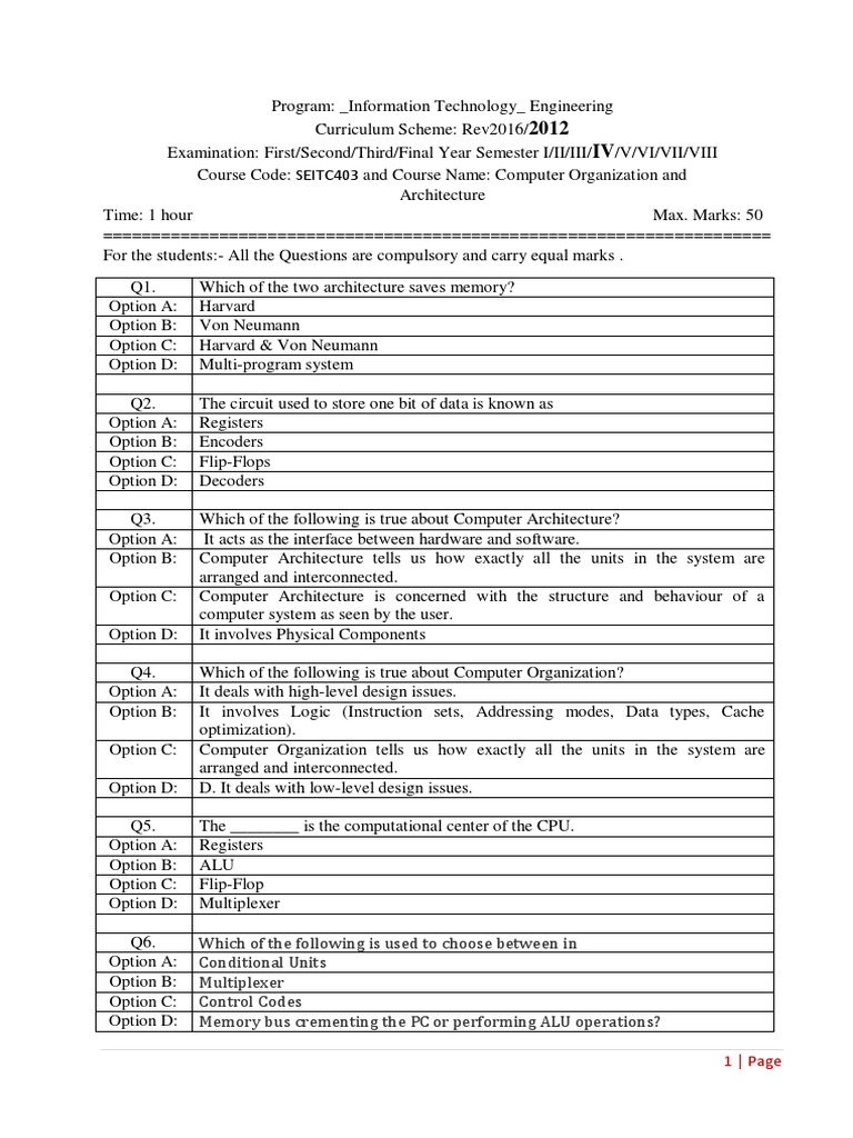 Rev 2012 - COA Sample QP | PDF | Input/Output | Central Processing Unit