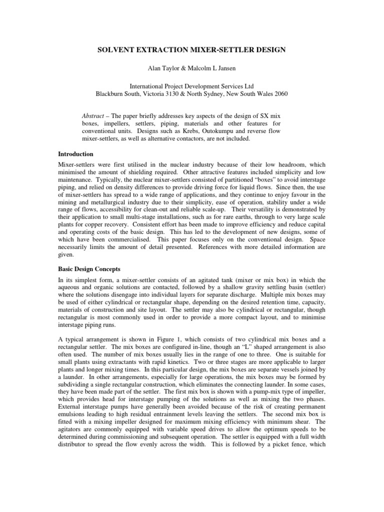 SX Mixer-Settler Design | PDF | Pump | Pipe (Fluid Conveyance)