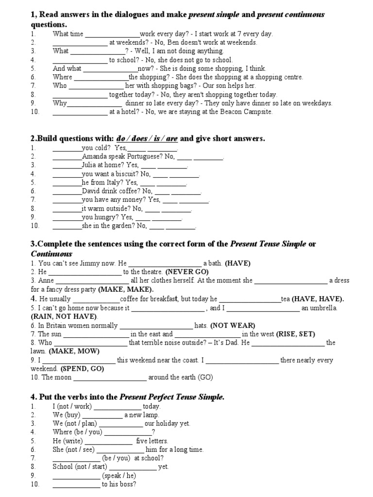 All Present Tenses-Exercises | PDF