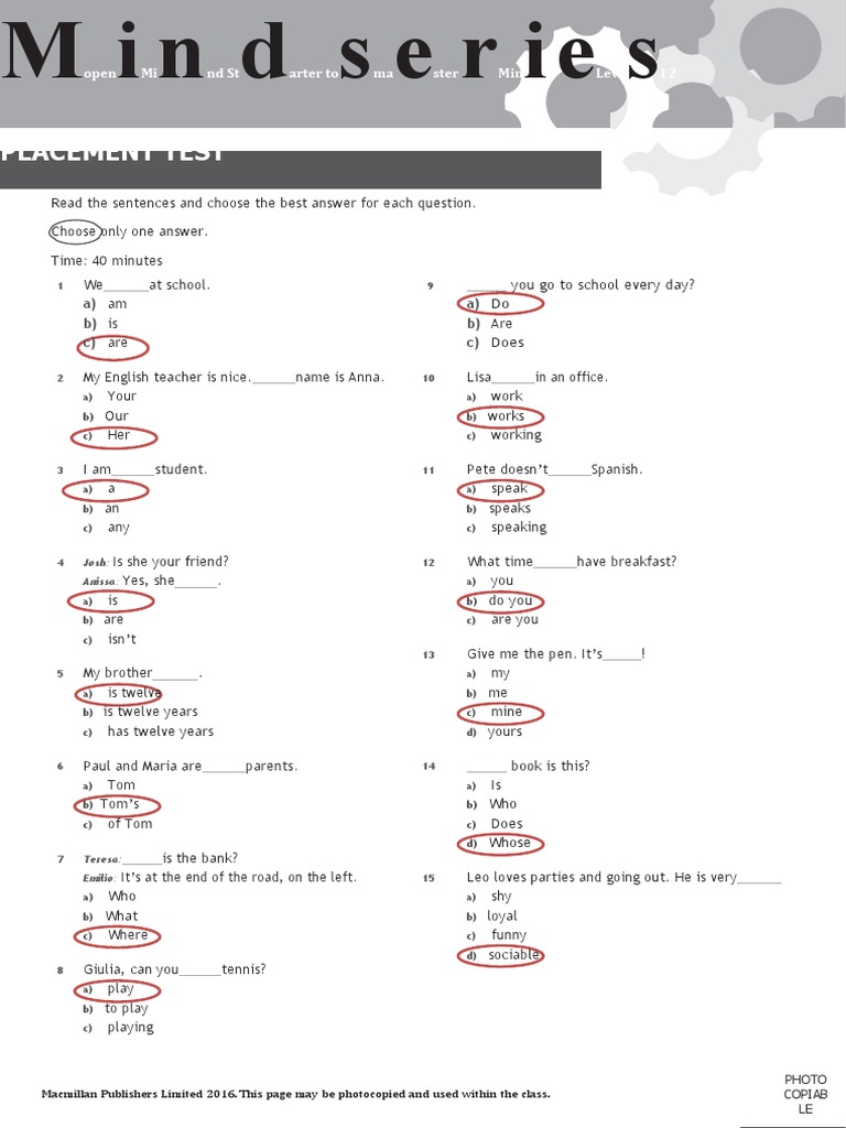 Placement Test: Open Mi ND ST Arter To Ma Ster Min D Leve l2 | PDF