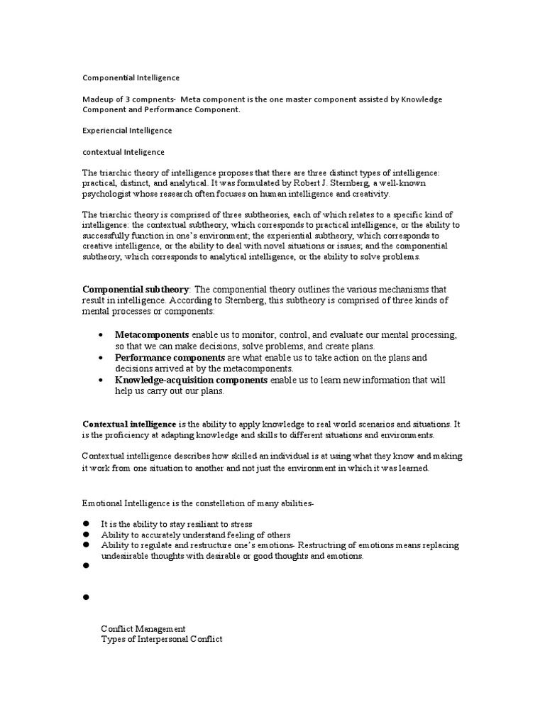 Componential Intelligence 3aug | PDF | Psychological Concepts ...