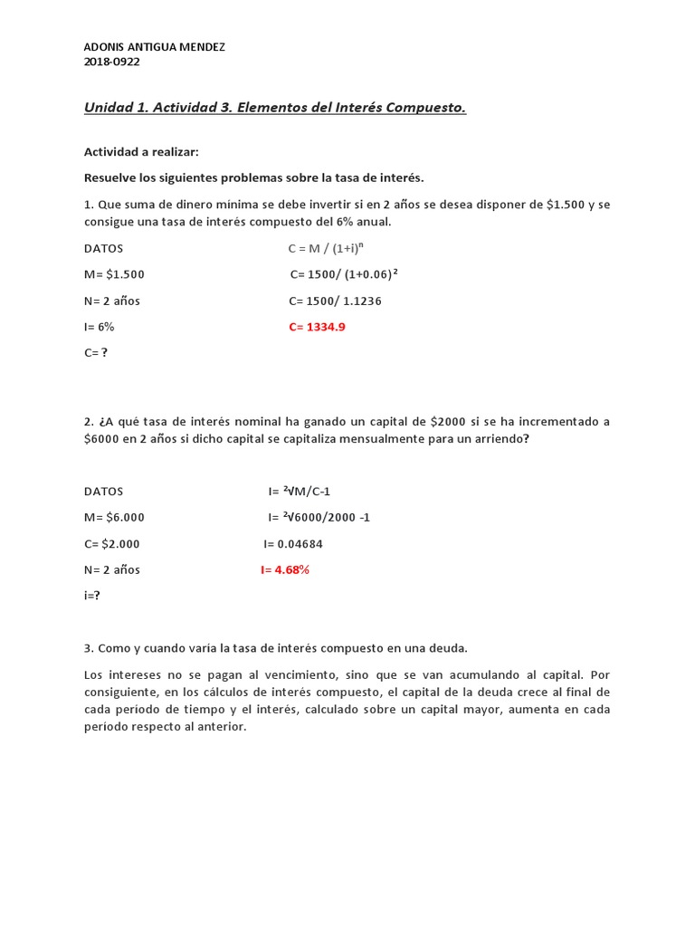 Unidad 1. Actividad 3. Elementos Del Interés Compuesto. | PDF