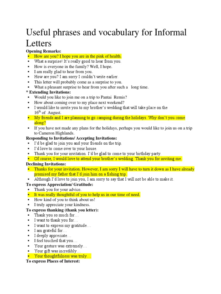 Useful Phrases For Informal Letters - 2 | PDF