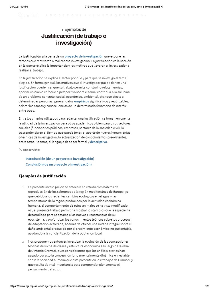 7 Ejemplos de Justificación (De Un Proyecto o Investigación) | PDF ...