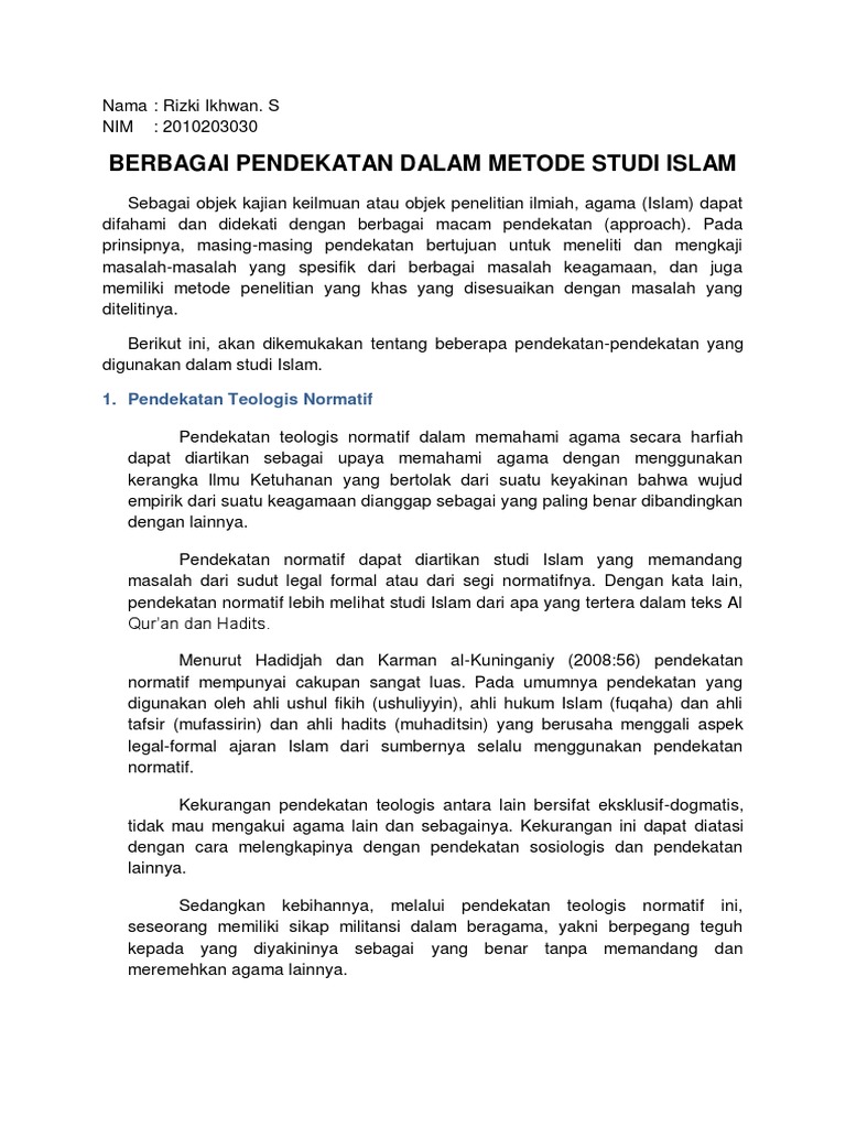 Berbagai Pendekatan Dalam Metode Studi Islam | PDF