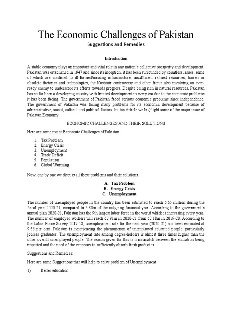 Economic Challenges and Solutions in Pakistan | PDF | Taxes | Balance ...