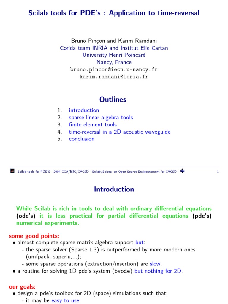 Scilab Tools For PDE's: Application To Time-Reversal: Outlines | PDF | Partial Differential ...