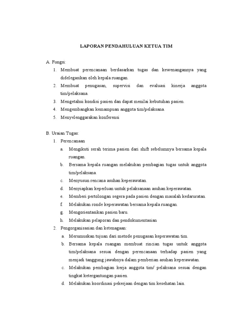 Tugas dan Fungsi Ketua Tim Keperawatan | PDF | Kesehatan Holistik ...
