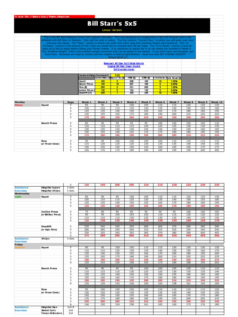 Bill-Starr-5x5-.Xlsx - Copy of Copy of 5x5 by Pound | PDF | Recreation ...