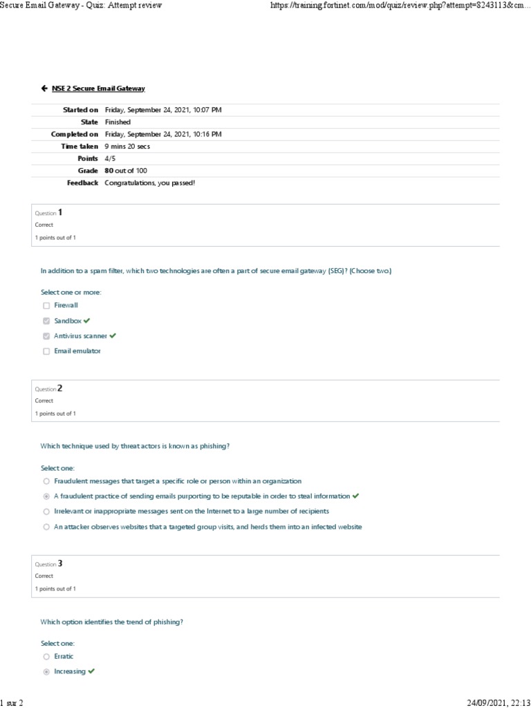 Secure Email Gateway - Quiz Attempt Review | PDF | Phishing | Email Spam