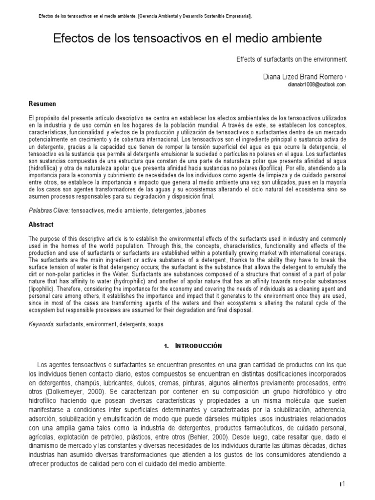 Efectos de Los Tensoactivos | PDF | Tensioactivo | Agua