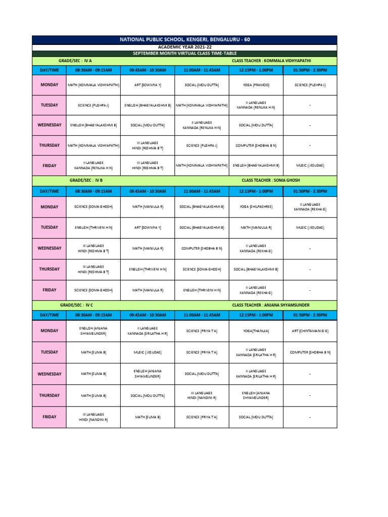September Month Virtual Time Table 2021-22 | PDF