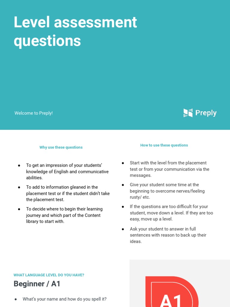 Level Assessment Questions: Welcome To Preply! | PDF | Linguistics ...