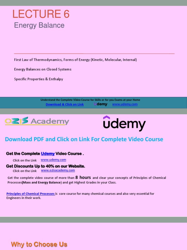 Energy Balance: First Law of Thermodynamics, Forms of Energy (Kinetic ...