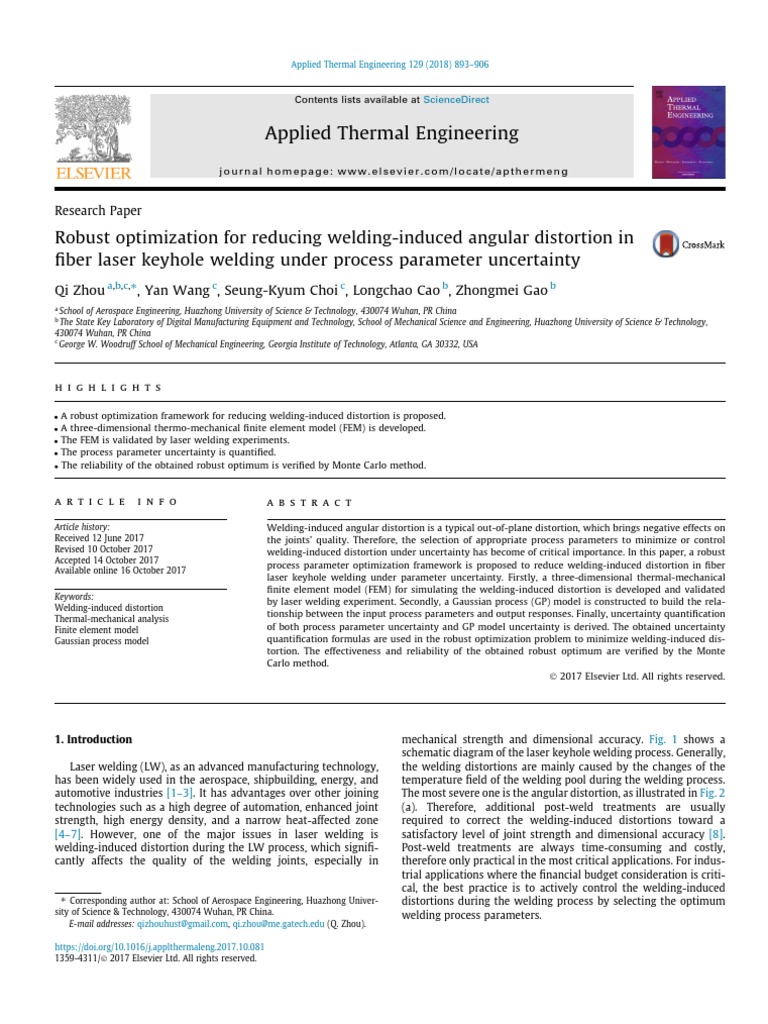 Robust Optimization For Reducing Welding-Induced Angular Distortion in Fiber Laser Keyhole ...