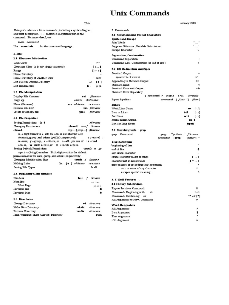 Unix Commands Re Turn Space Pdf Command Line Interface Computer