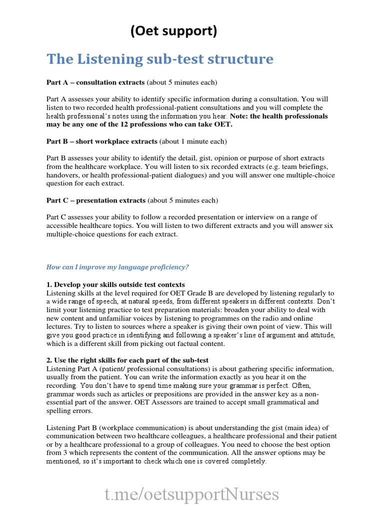 OET Listening Guide and Tips | PDF | Test (Assessment) | Health Care