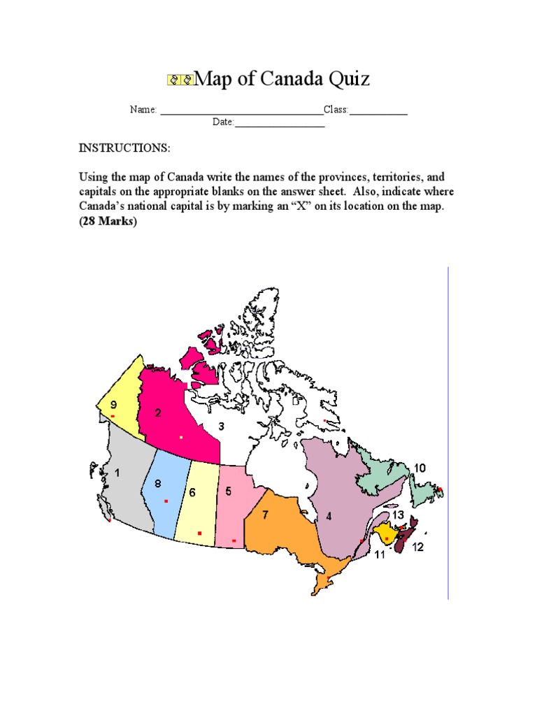 Map of Canada Quiz | PDF