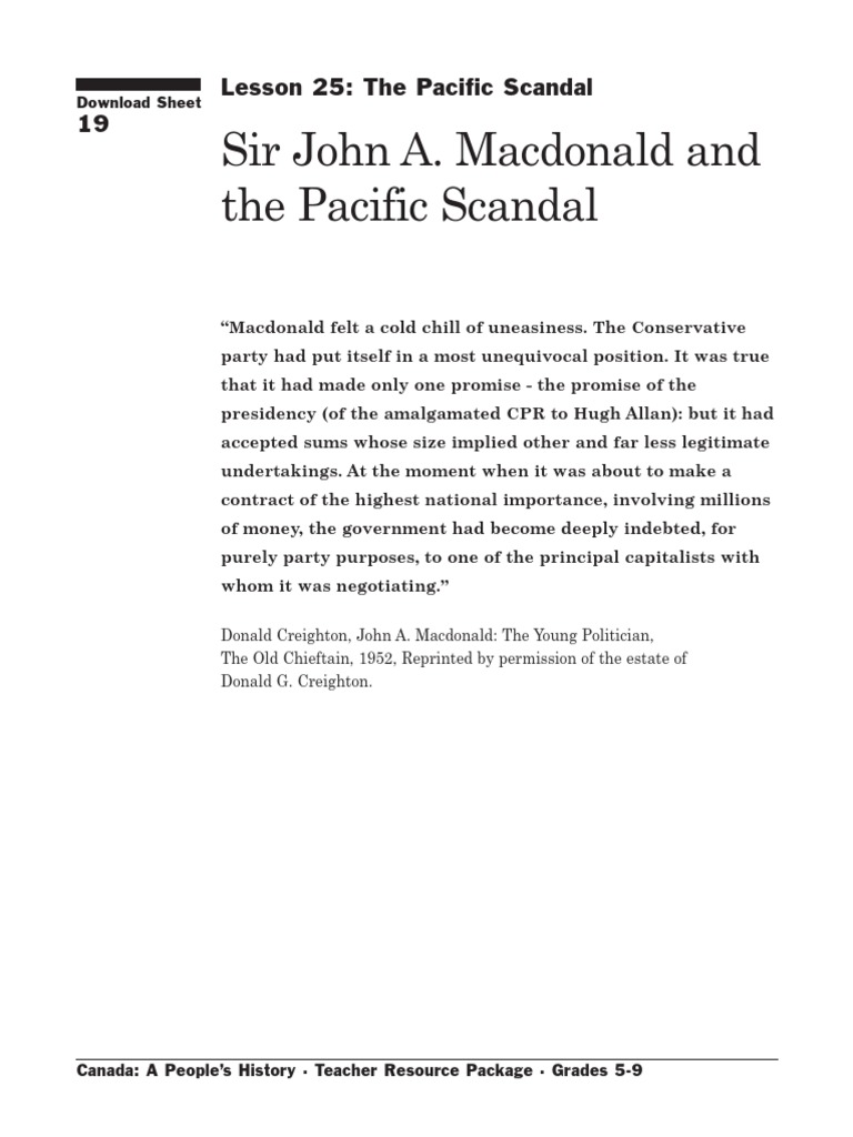Lesson 25 Sir John A. Macdonald & The Pacific Scandal | PDF
