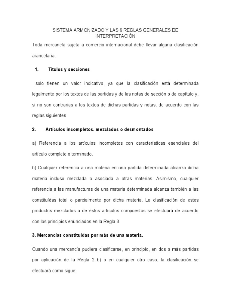 Sistema Armonizado y Las 6 Reglas Generales de Interpretación | PDF | Importar