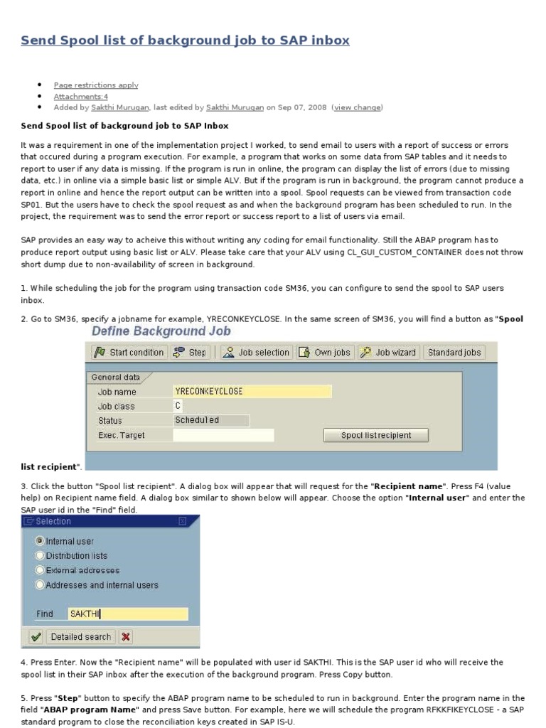 Send Spool List of Background Job To SAP Inbox | PDF | Button ...