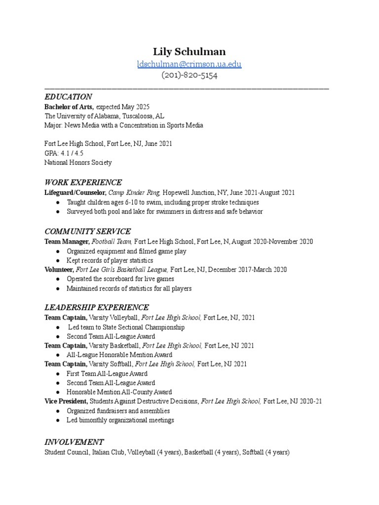 Lily Schulman Resume | PDF