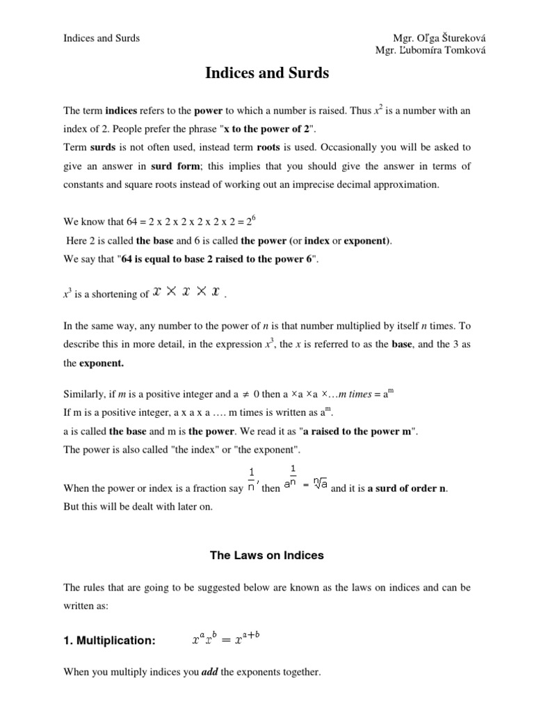 Indices and Surds | PDF | Fraction (Mathematics) | Exponentiation