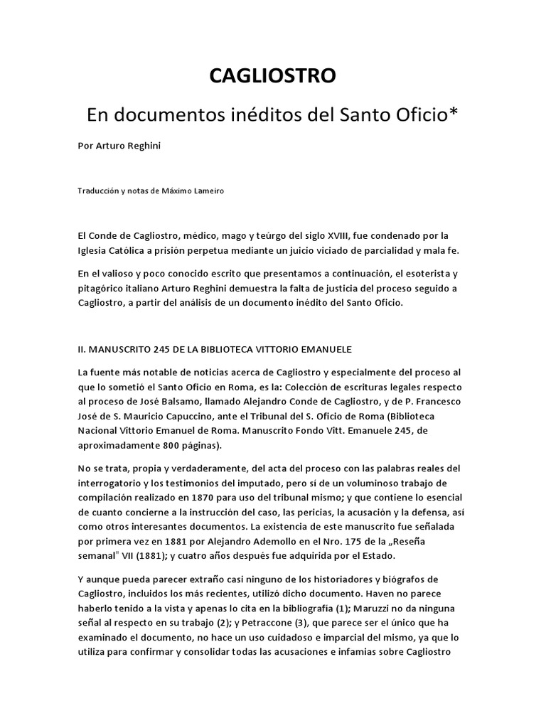 CAGLIOSTRO | Descargar gratis PDF | Masonería | Iglesia Católica