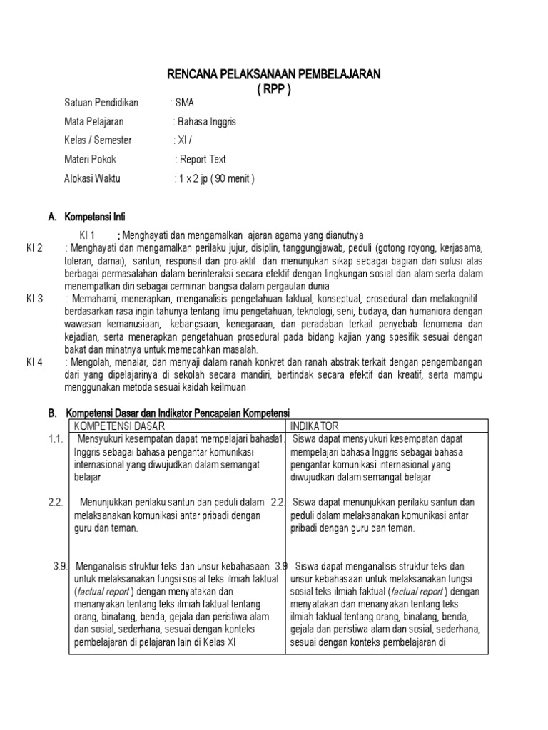 RPP Report Teks 1 | PDF | Ilmu Sosial | Sains & Matematika