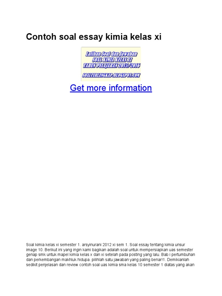 Contoh Soal Essay Kimia Kelas Xi | PDF