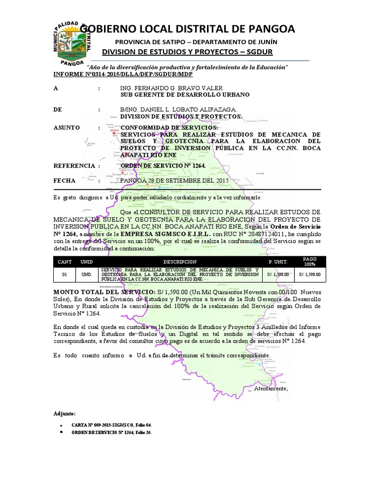 Gobierno Local Distrital de Pangoa: Division de Estudios Y Proyectos - Sgdur | PDF