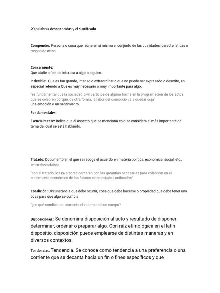 20 Palabras Desconocidas y El Significado | PDF