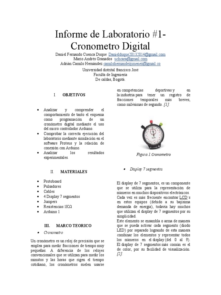 CRONOMETRO | PDF | Arduino | Electrónica
