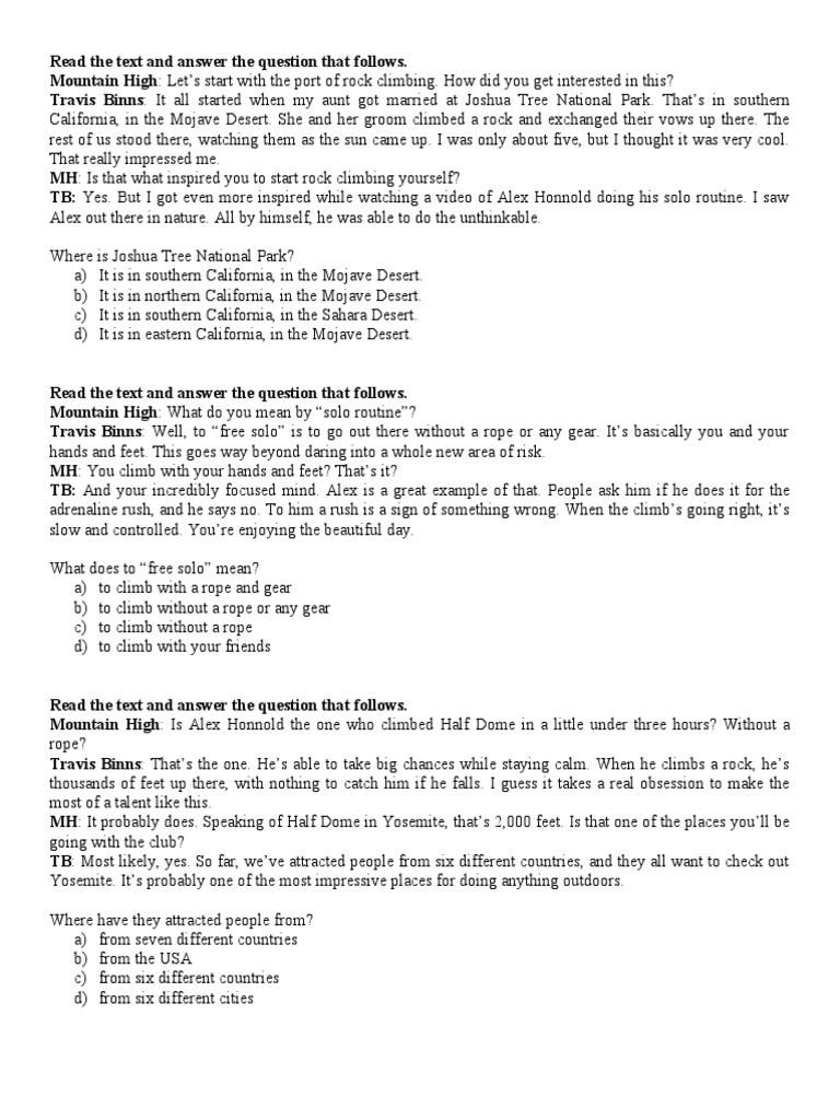 Interview with Rock Climber Travis Binns | PDF | Physical Fitness | Sports