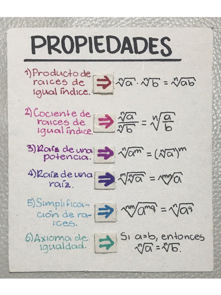 Tabla de Propiedades de La Radicación | PDF