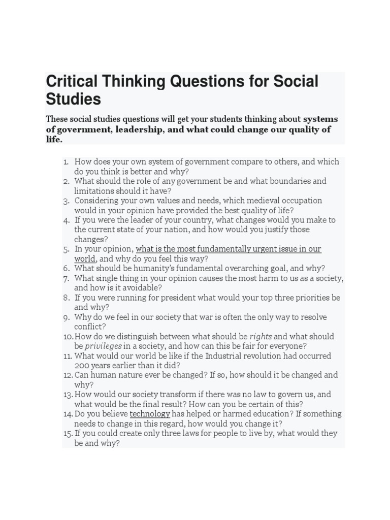 Critical Thinking Questions | PDF | Critical Thinking | Reason