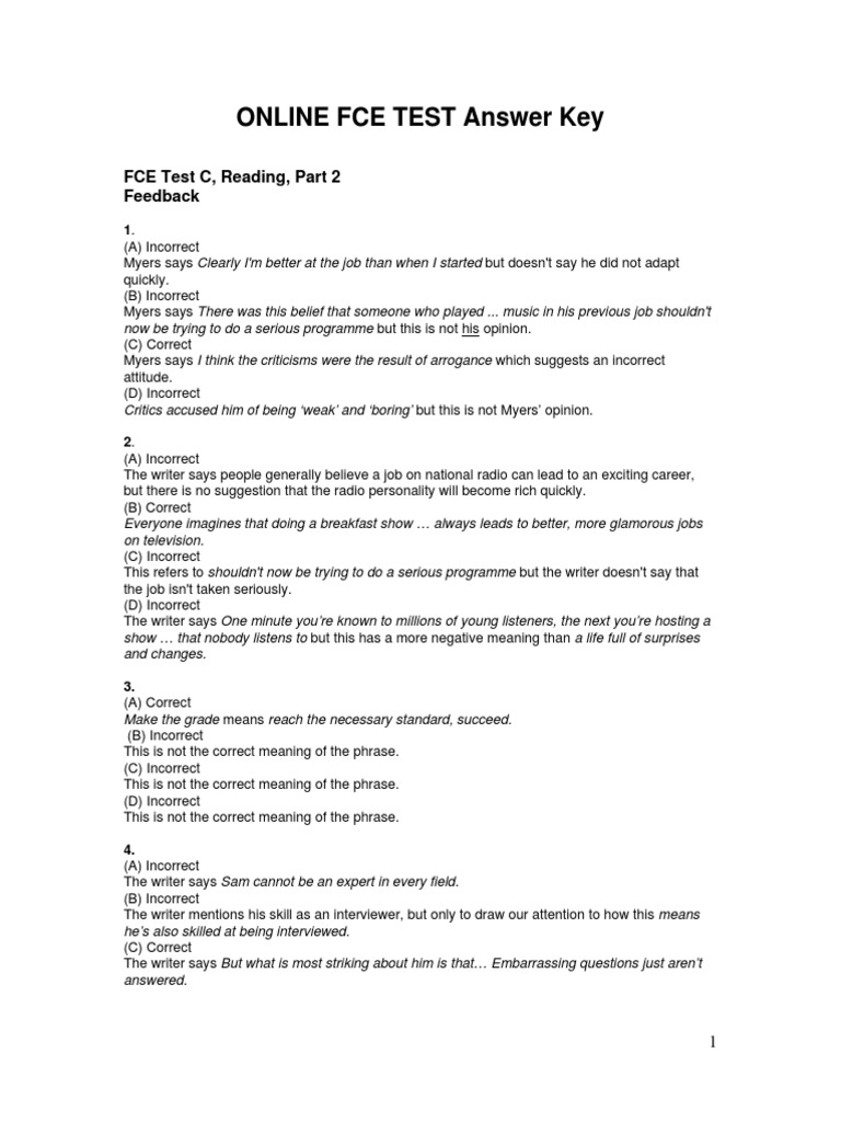 Answer Key Online Test | PDF | Verb | Noun