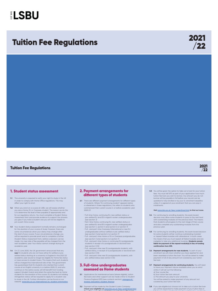 Tuition Fee Regulations | PDF | Postgraduate Education | Fee